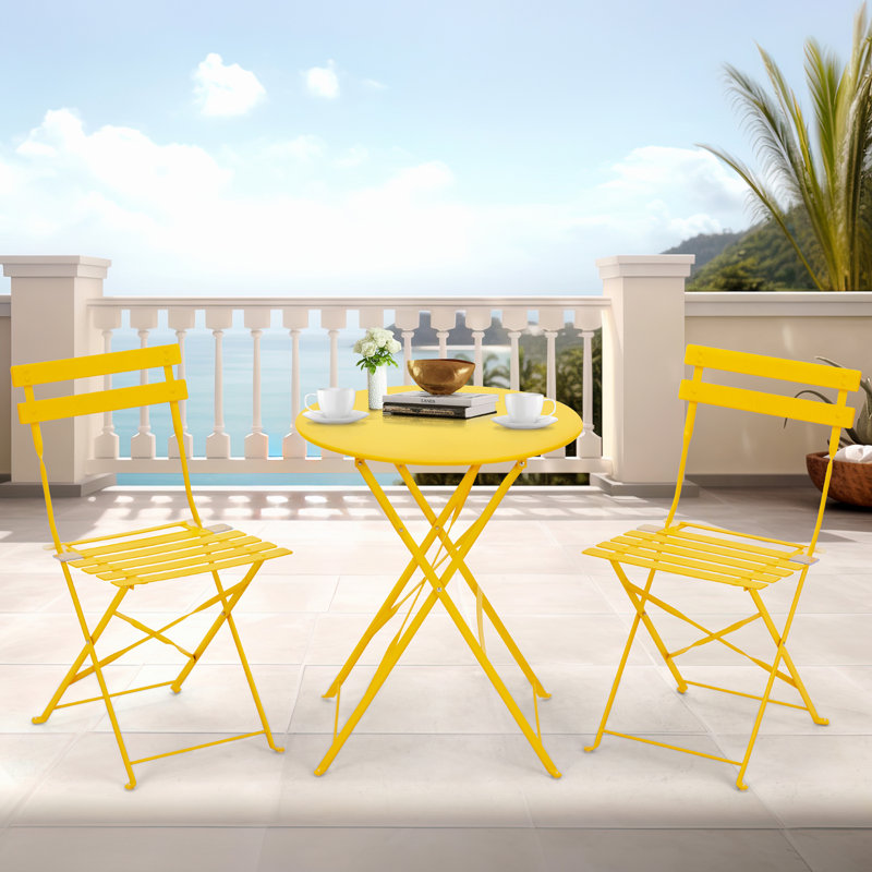 Latitude Run® Anshu Iron Table And Folding Chair Set, 2 - Person Round Outdoor Dining Set ...